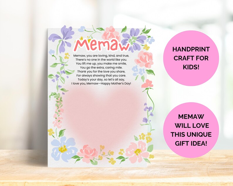 Memaw Mother's Day Poem Handprint Card Memaw Mother's Day Card Memaw ...