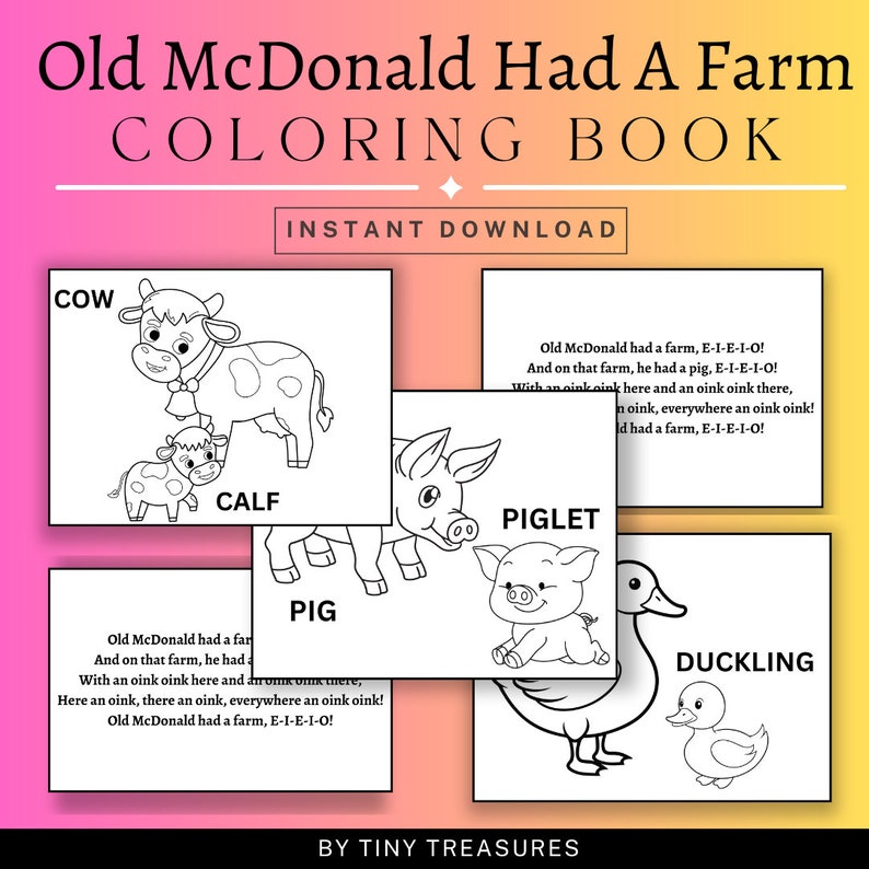 Old Mcdonald Had a Farm Animal Coloring Book for Kids Fun & Educational ...