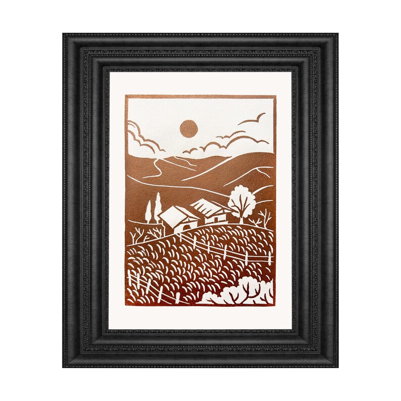 Village Handmade Linocut Print, Limited Edition, Nature Linocut Poster ...