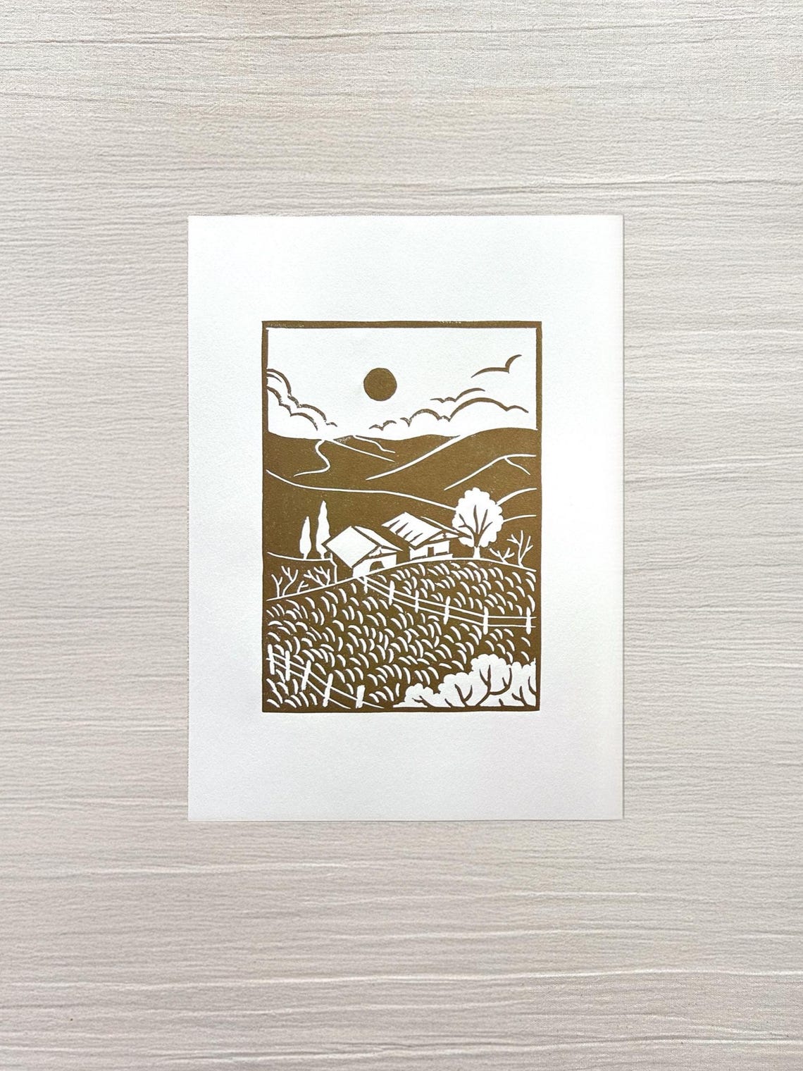 Village Handmade Linocut Print, Limited Edition, Nature Linocut Poster ...