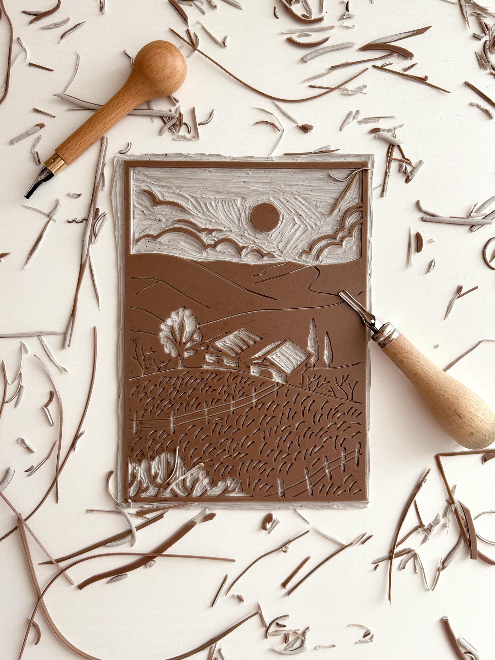 Village Handmade Linocut Print, Limited Edition, Nature Linocut Poster ...