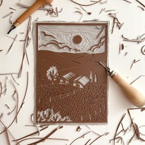 Village Handmade Linocut Print, Limited Edition, Nature Linocut Poster ...