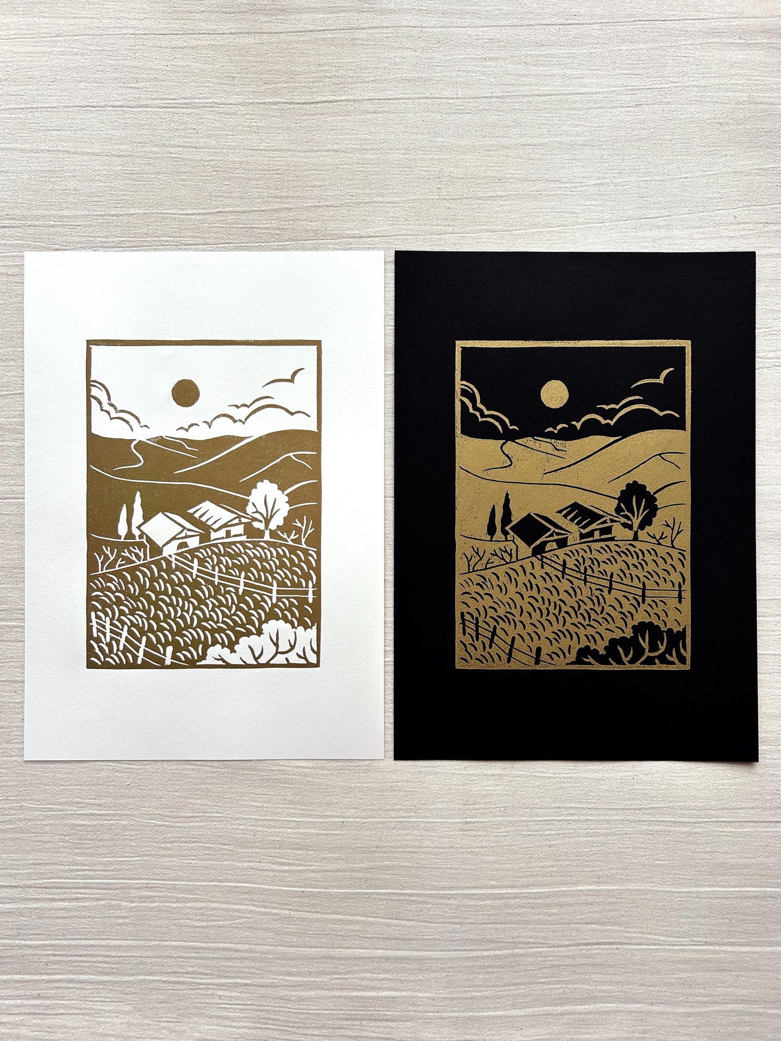 Village Handmade Linocut Print, Limited Edition, Nature Linocut Poster ...