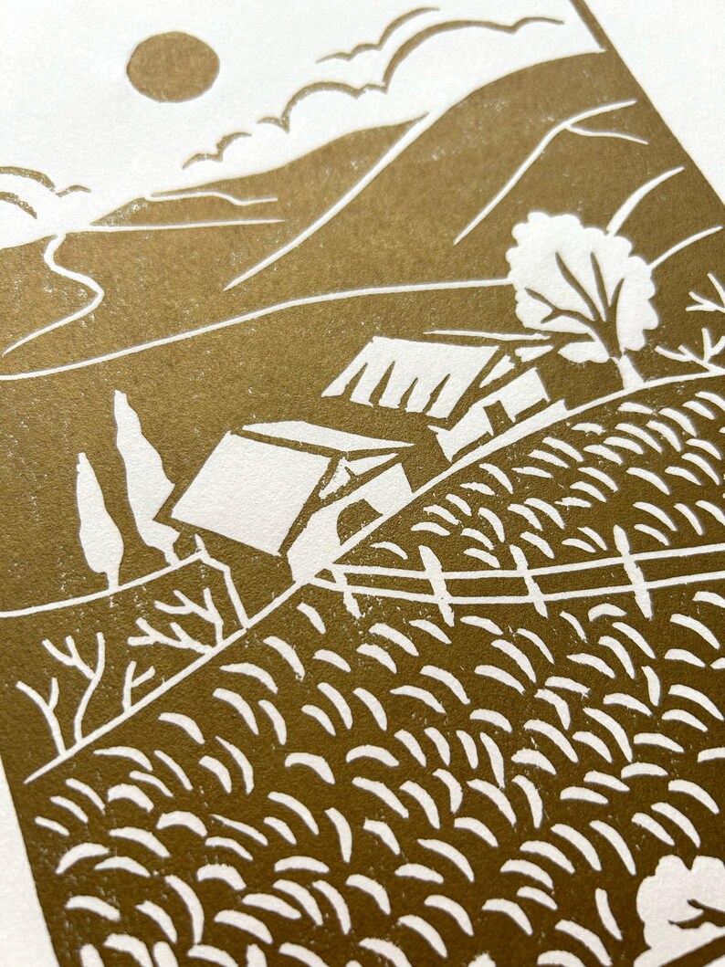 Village Handmade Linocut Print, Limited Edition, Nature Linocut Poster ...