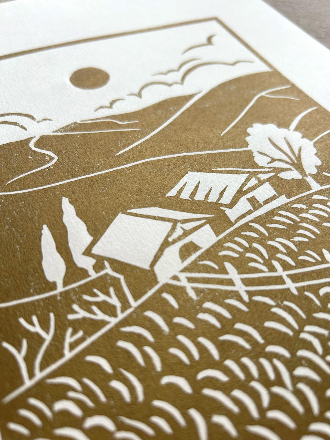 Village Handmade Linocut Print, Limited Edition, Nature Linocut Poster ...