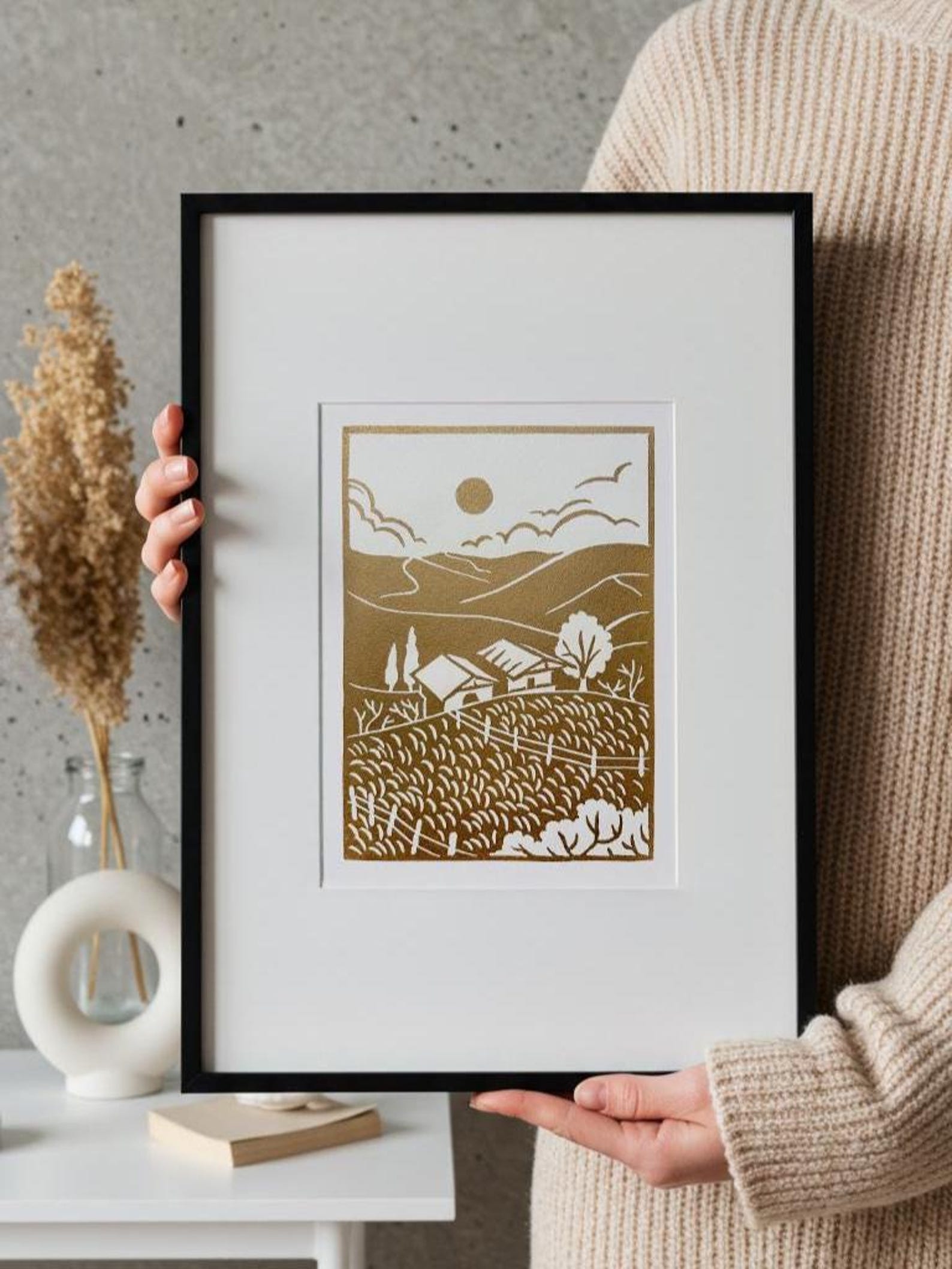 Village Handmade Linocut Print, Limited Edition, Nature Linocut Poster ...