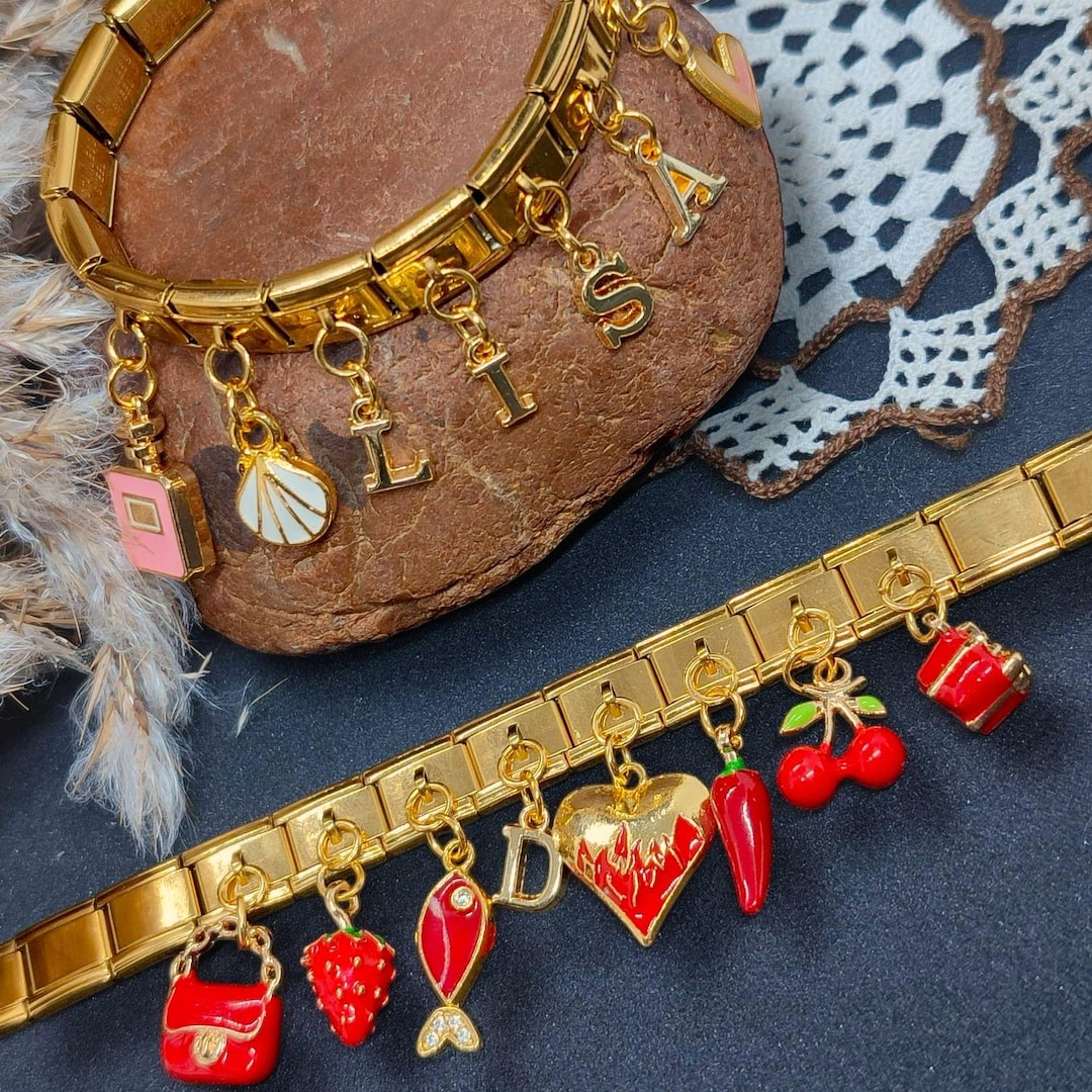 Italian Charms/personalized Italian Bracelet/custom Gold Italy Charms ...