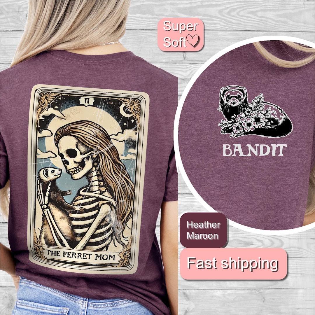 Ferret Mom Shirt, Custom Ferret T-shirt Tarot Skeleton Tee Vintage ...