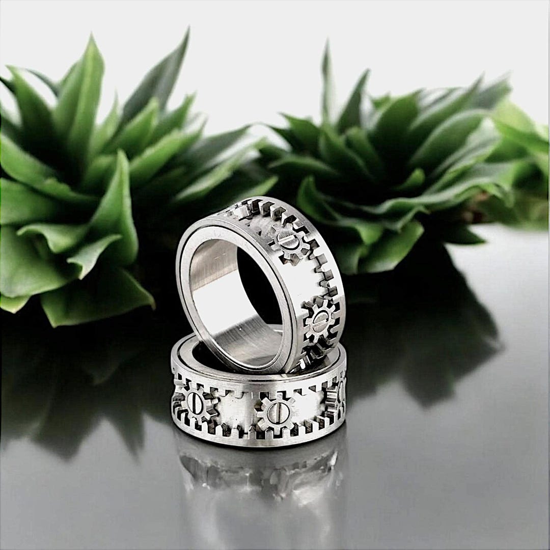Industrial Gear Spinner Ring Mechanical Fidget Ring for Men, Anxiety ...