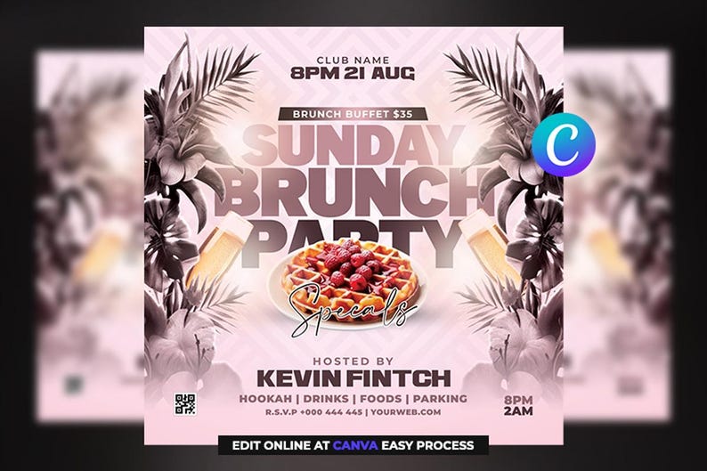 Editable Brunch Party Flyer, Brunch Invitation Template, Night Club ...