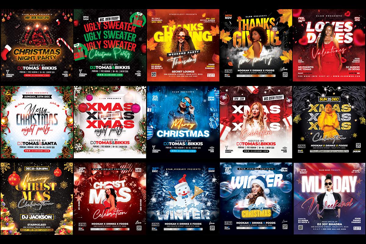 200 Mega Bundle Editable Party Flyers | Night Club Events, 4x4 Inch, DJ ...
