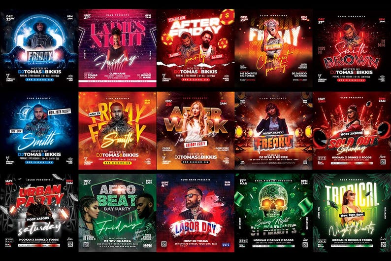 200 Mega Bundle Editable Party Flyers | Night Club Events, 4x4 Inch, DJ ...
