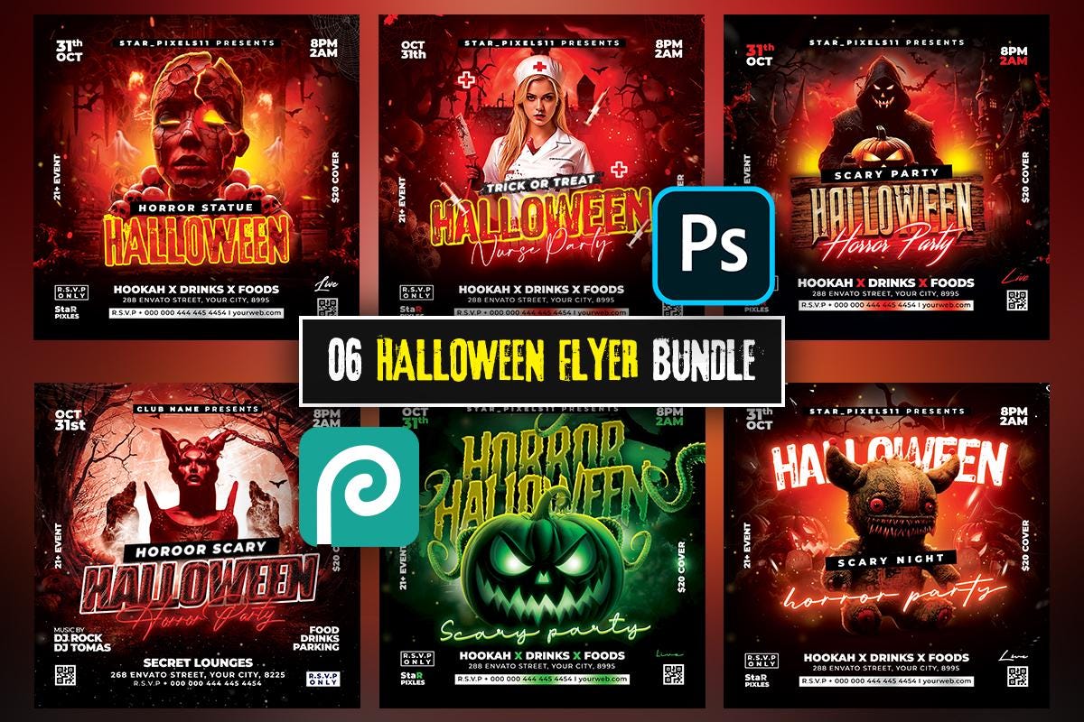 06 Halloween Party Flyer Bundle, Social Media Editable Halloween Party ...