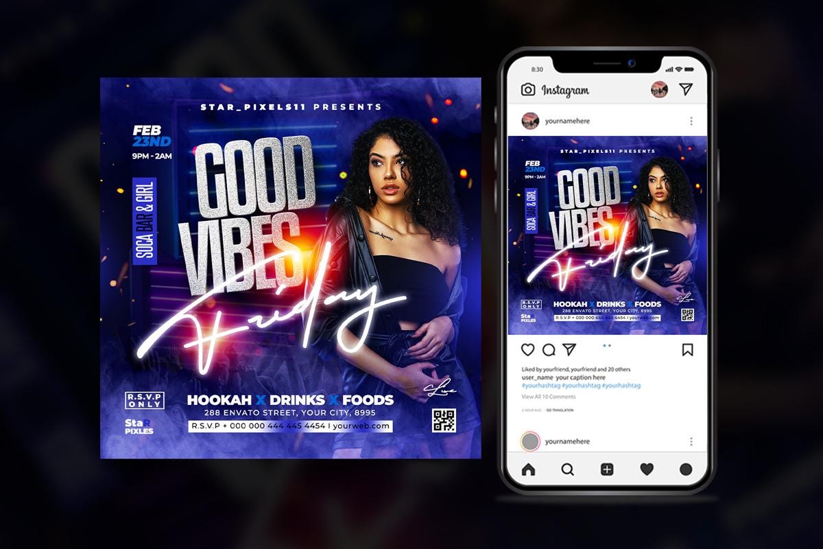 Editable Good Vibes Friday Party Flyers, PSD Flyers, Night Club Flyers ...