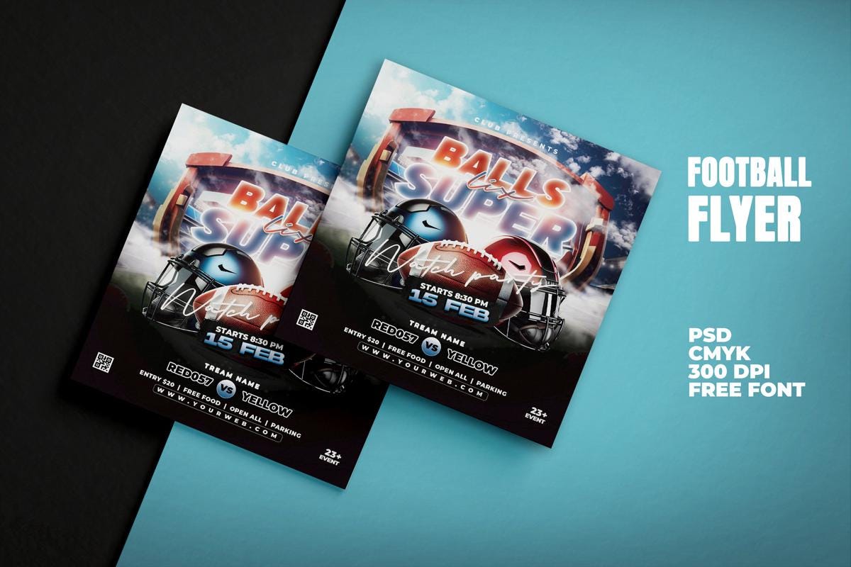 Game Day Football Flyer Template, Super Ball Lix, DIY Event Flyer ...