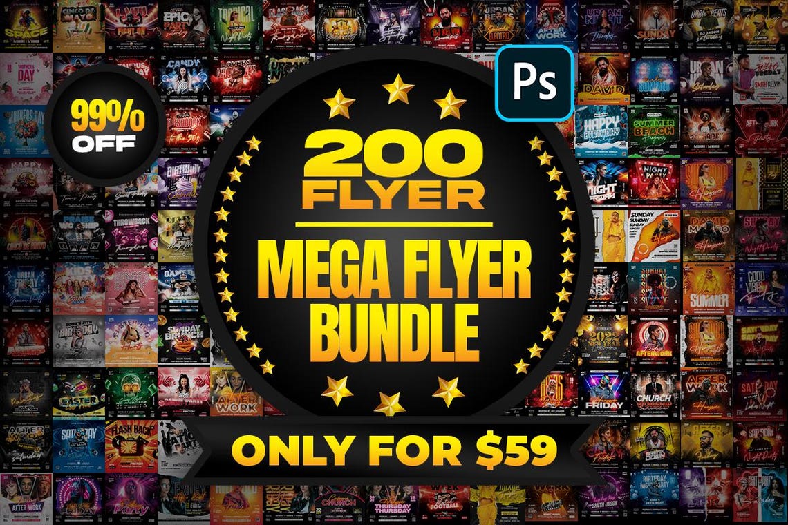 200 Mega Bundle Editable Party Flyers | Night Club Events, 4x4 Inch, DJ ...