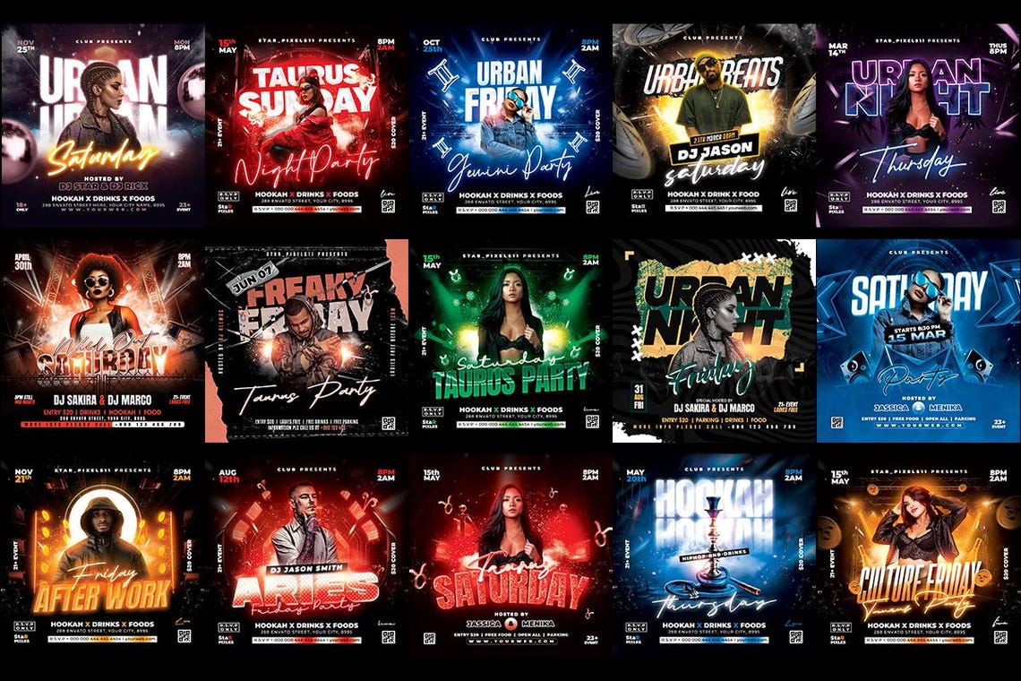 200 Mega Bundle Editable Party Flyers | Night Club Events, 4x4 Inch, DJ ...
