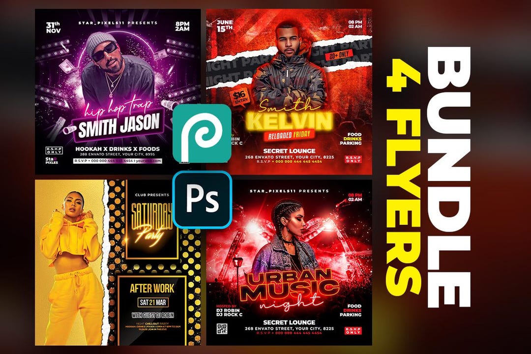 Party Flyers Bundle, Club Flyer Bundle, Editable Night Club Flyers ...