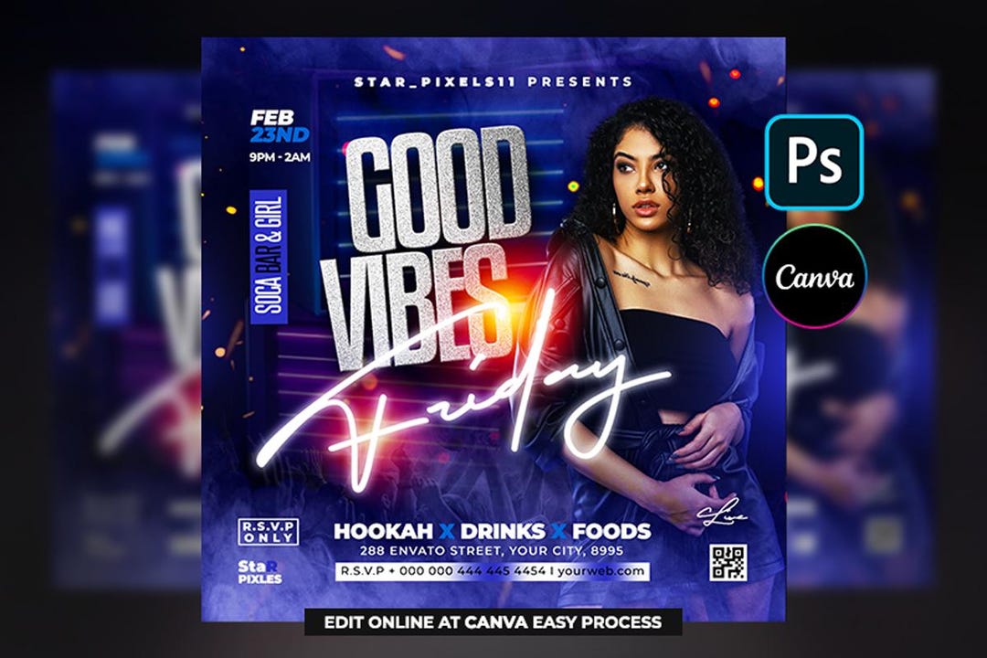 Editable Good Vibes Friday Party Flyers, PSD Flyers, Night Club Flyers ...