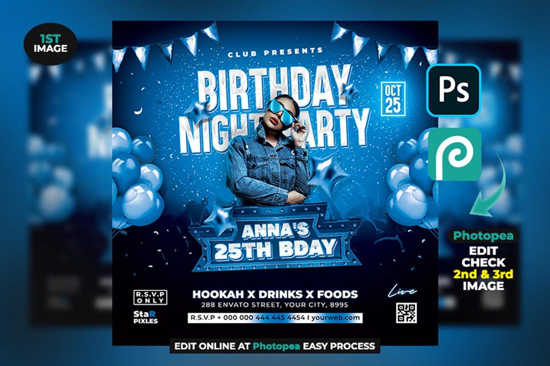 Editable Birthday Flyer Template for PSD, Birthday Girl Invitation ...