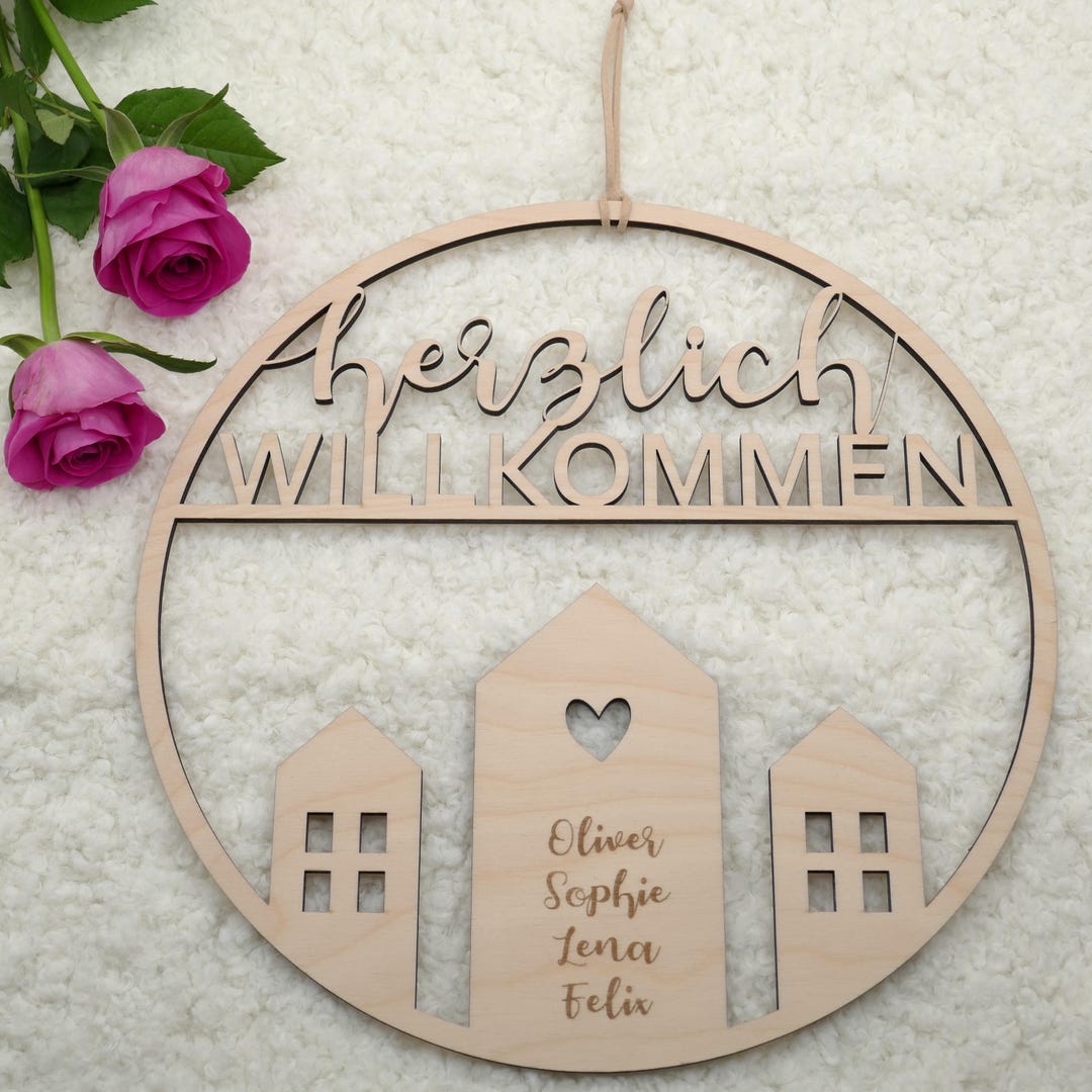 Round Wooden Door Sign – Personalized Greeting for Your Home Including ...