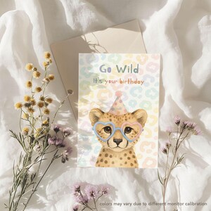 Cheetah Go Wild Birthday Card 5x7": Rainbow Leopard Print Wild Party ...