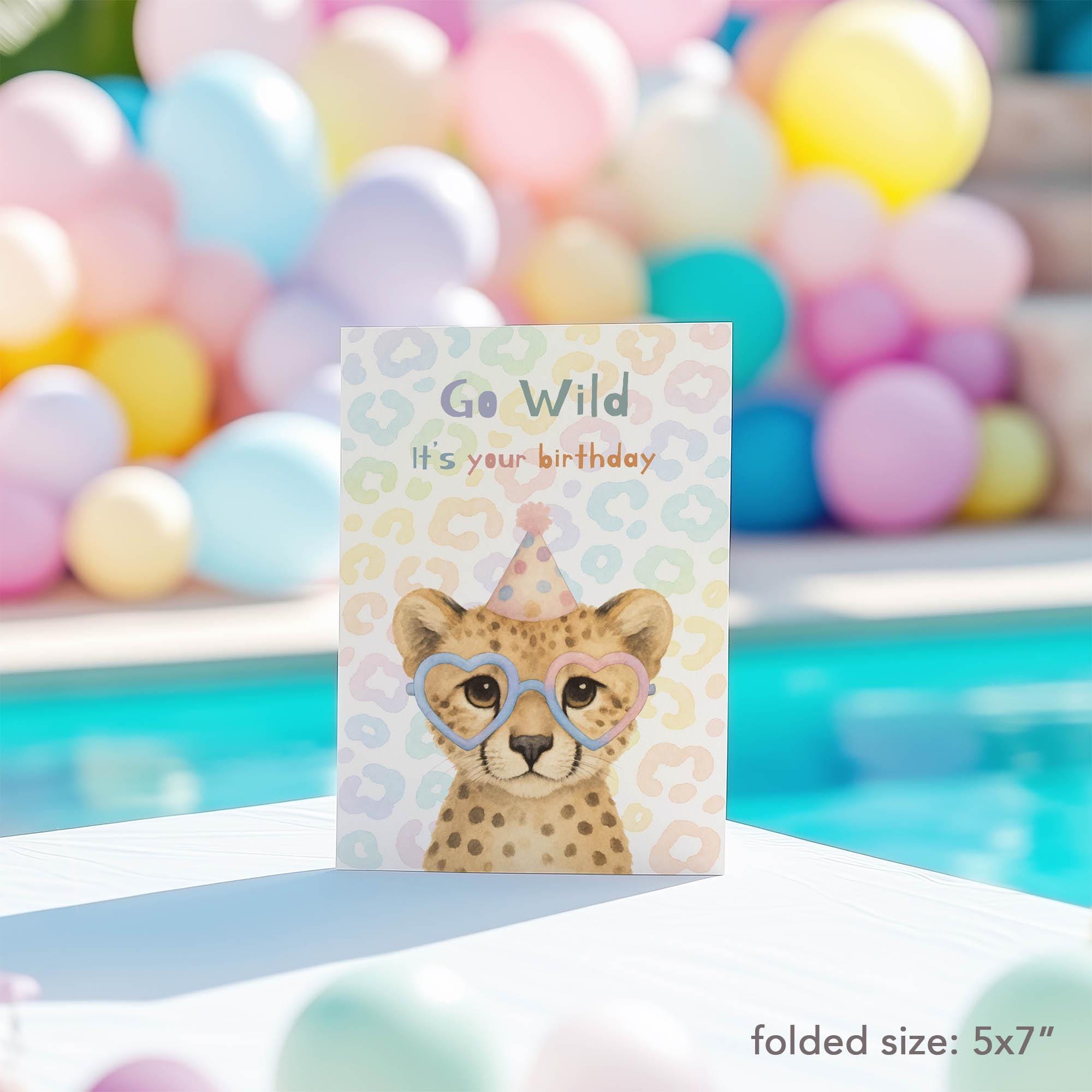 Cheetah Go Wild Birthday Card 5x7": Rainbow Leopard Print Wild Party ...