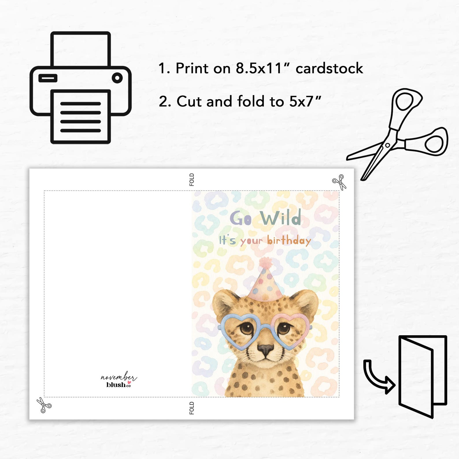 Cheetah Go Wild Birthday Card 5x7": Rainbow Leopard Print Wild Party ...