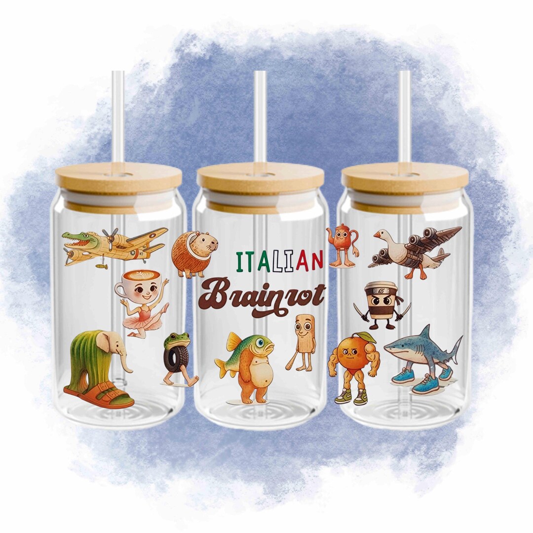 Italian Brainrot 16oz Acrylic or Glass Coffee Tumbler With Lid & Straw ...