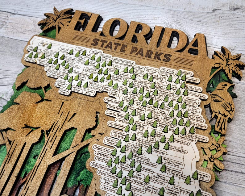 Florida State Park Map, Personalized Florida Travel Map, Laser Cut and ...