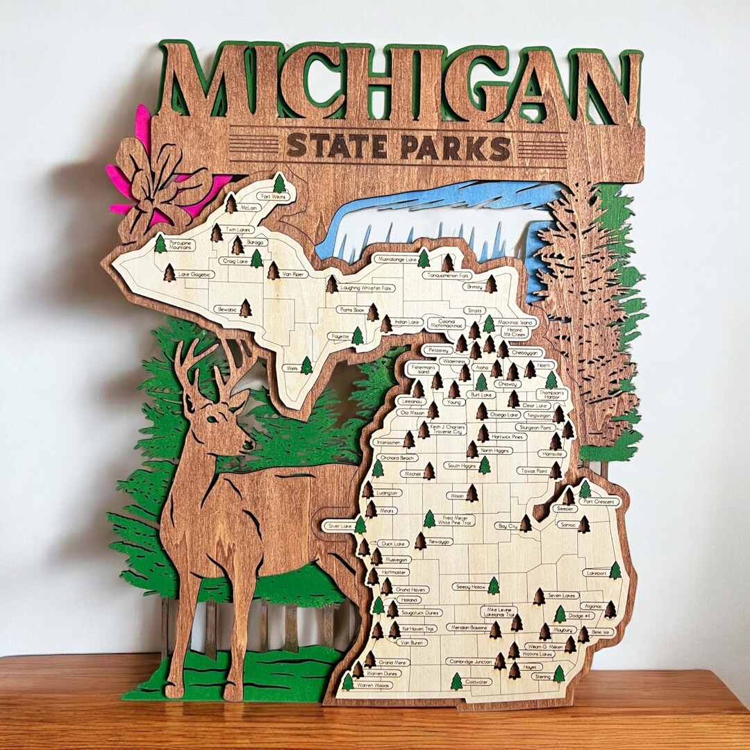 Michigan State Park Map, Personalized Michigan Travel Map, Engraved ...