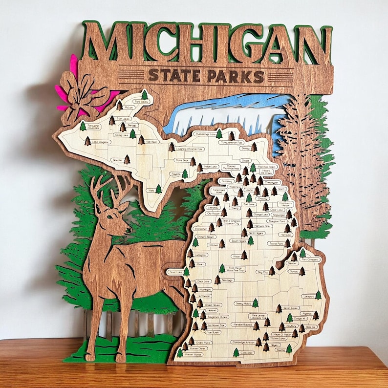 Michigan State Park Map, Personalized Michigan Travel Map, Engraved ...