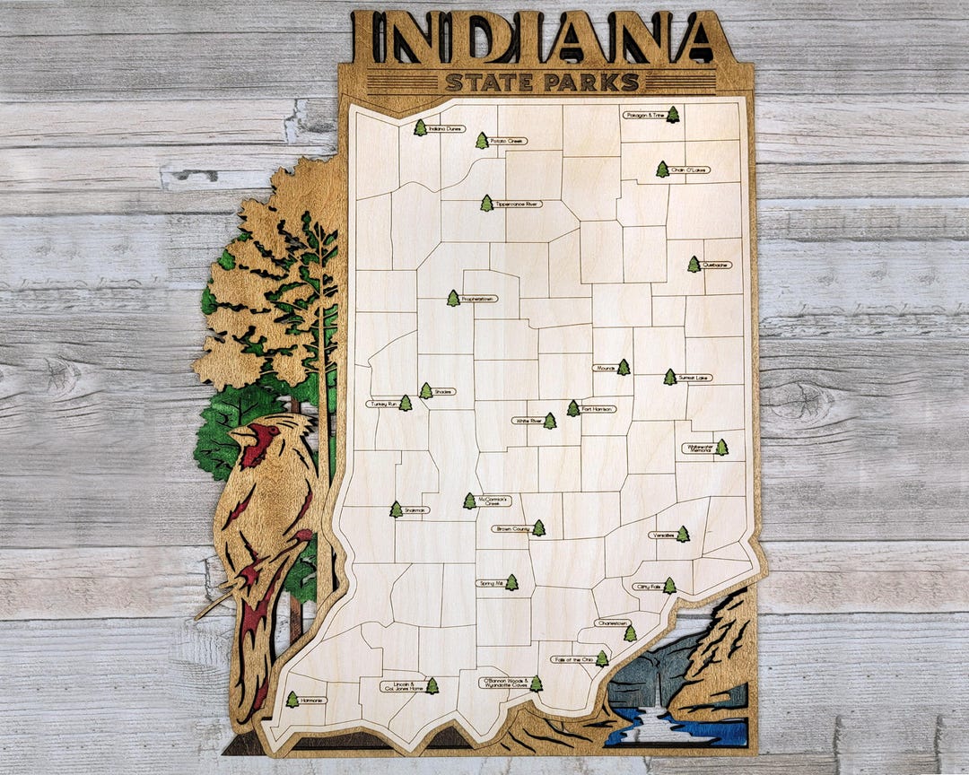 Indiana State Park Map, Personalized Indiana Travel Map, Laser Cut and ...