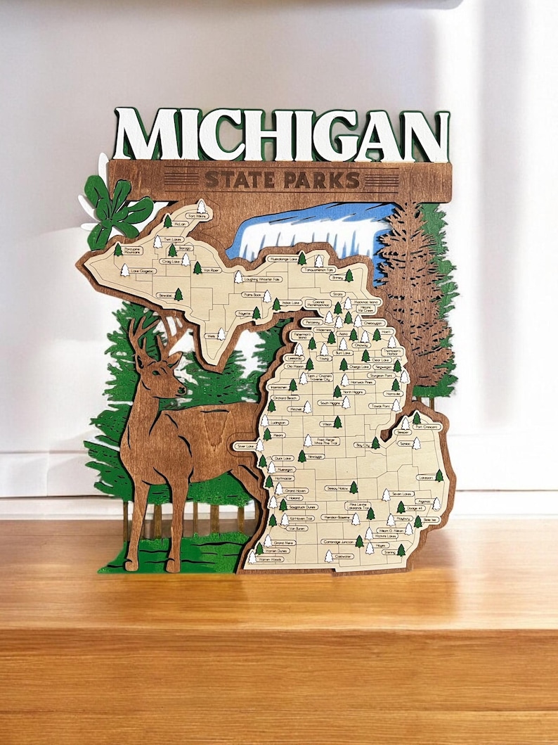 MSU Michigan State Park Map, Personalized Michigan Travel Map, Wooden ...