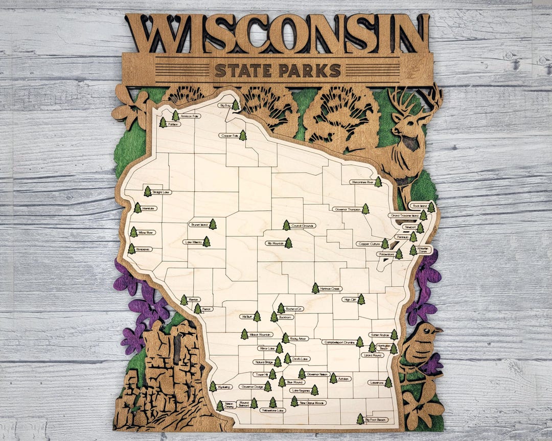 Wisconsin State Park Map, Personalized Wisconsin Travel Tracker, Wooden ...