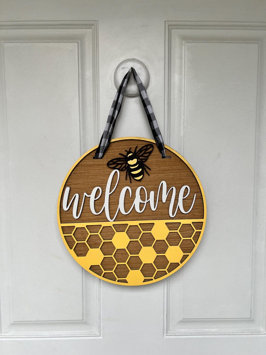 Honeybee Welcome Sign for Front Door, Front Porch Door Hangers, Bee ...