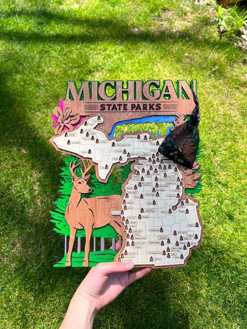 Michigan State Park Map, Personalized Michigan Travel Map, Engraved ...