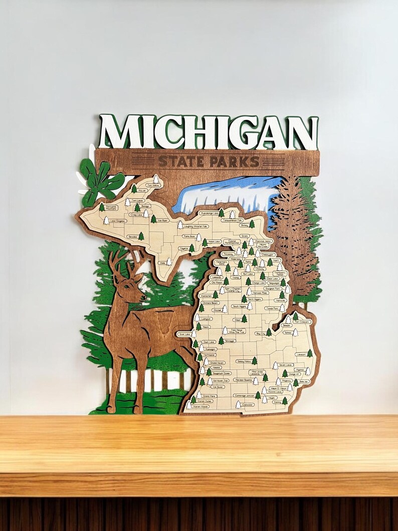 MSU Michigan State Park Map, Personalized Michigan Travel Map, Wooden ...