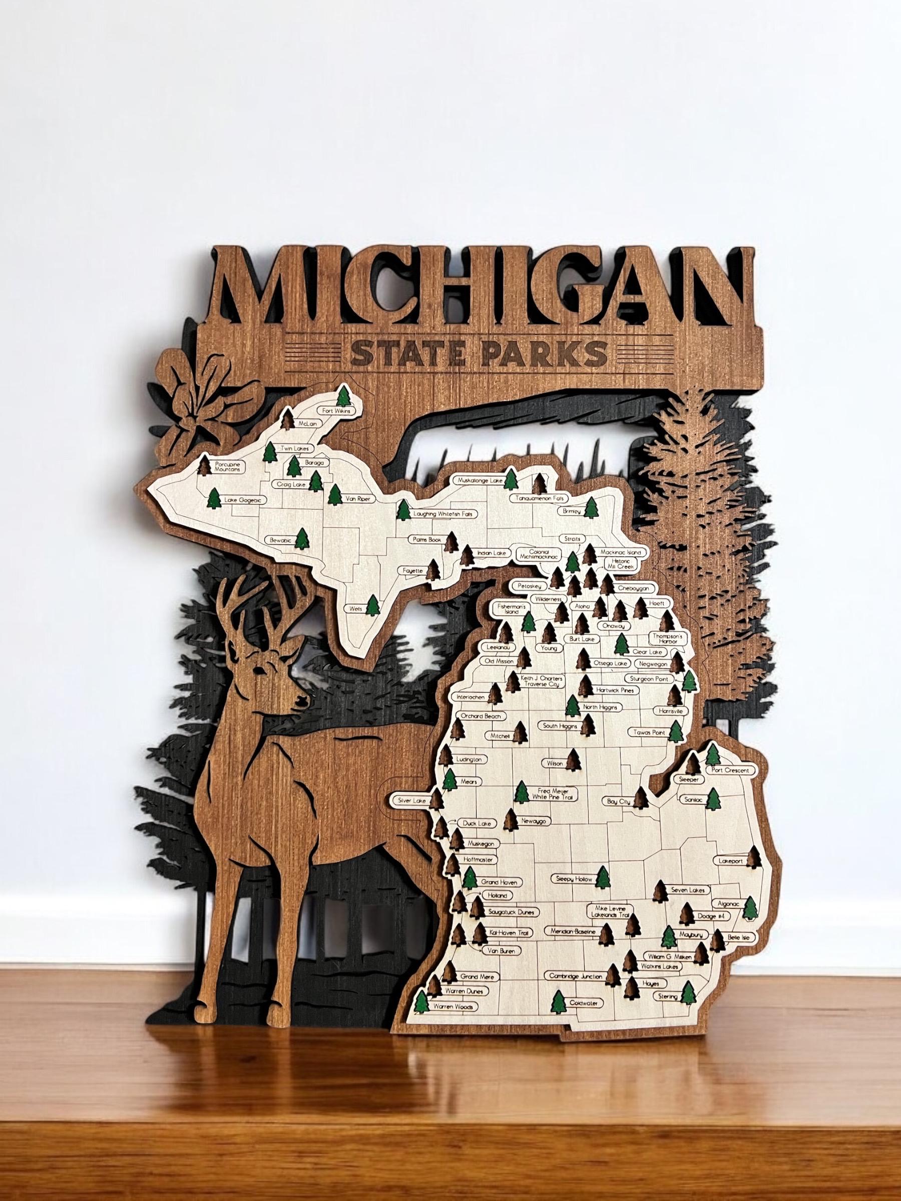 Michigan State Park Map, Personalized Michigan Travel Map, Laser Cut ...