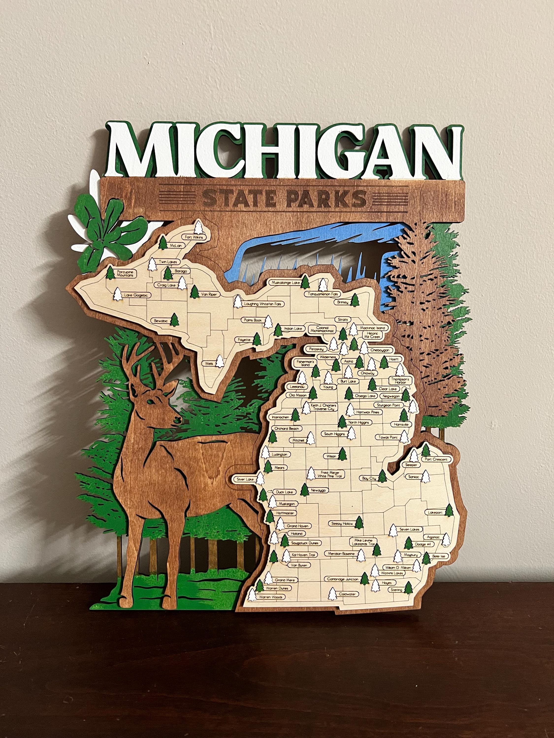Michigan State Park Map, Personalized Michigan Travel Map, Laser Cut ...