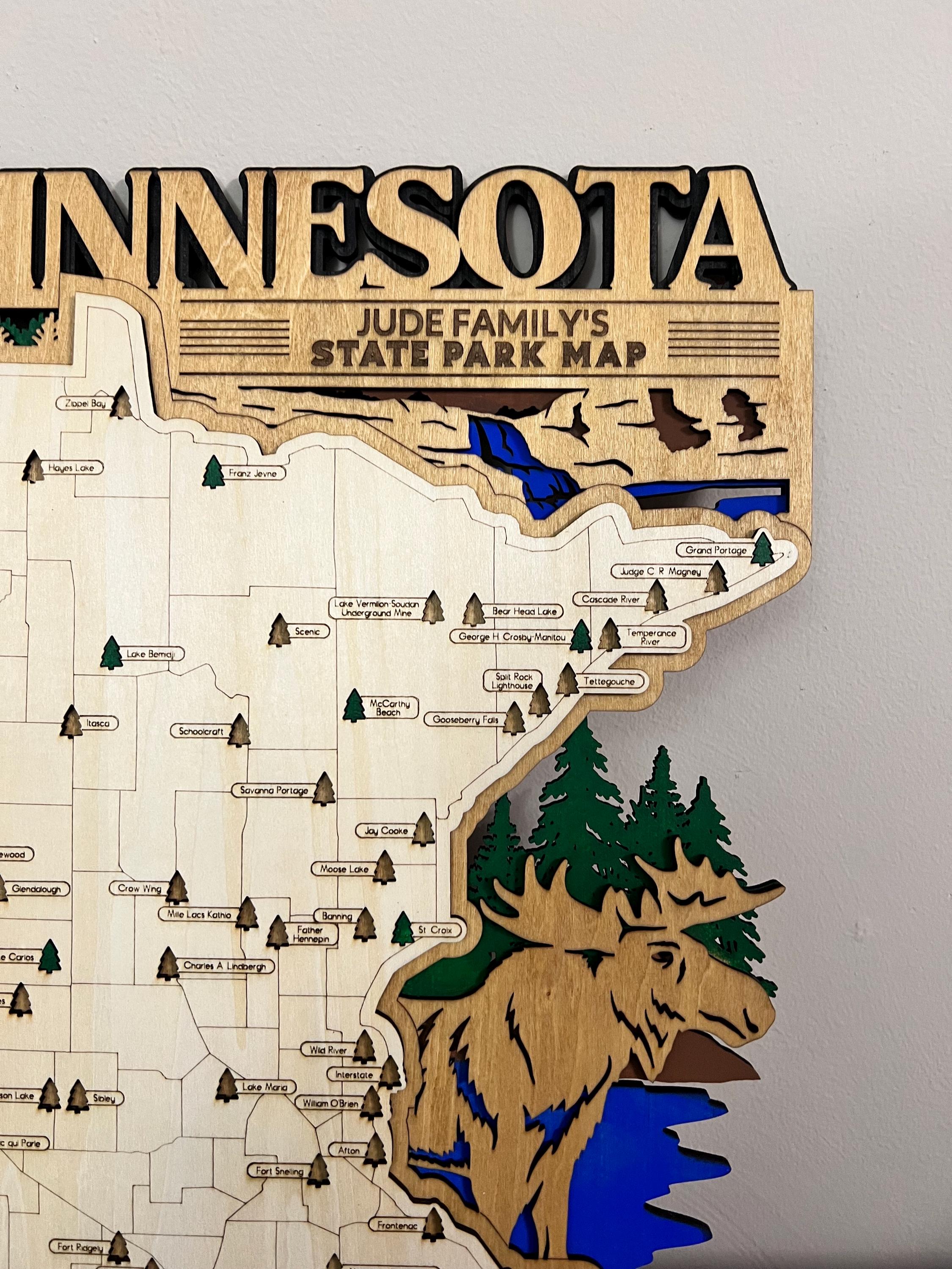 Minnesota State Park Map, Personalized Minnesota Travel Map, Laser Cut ...