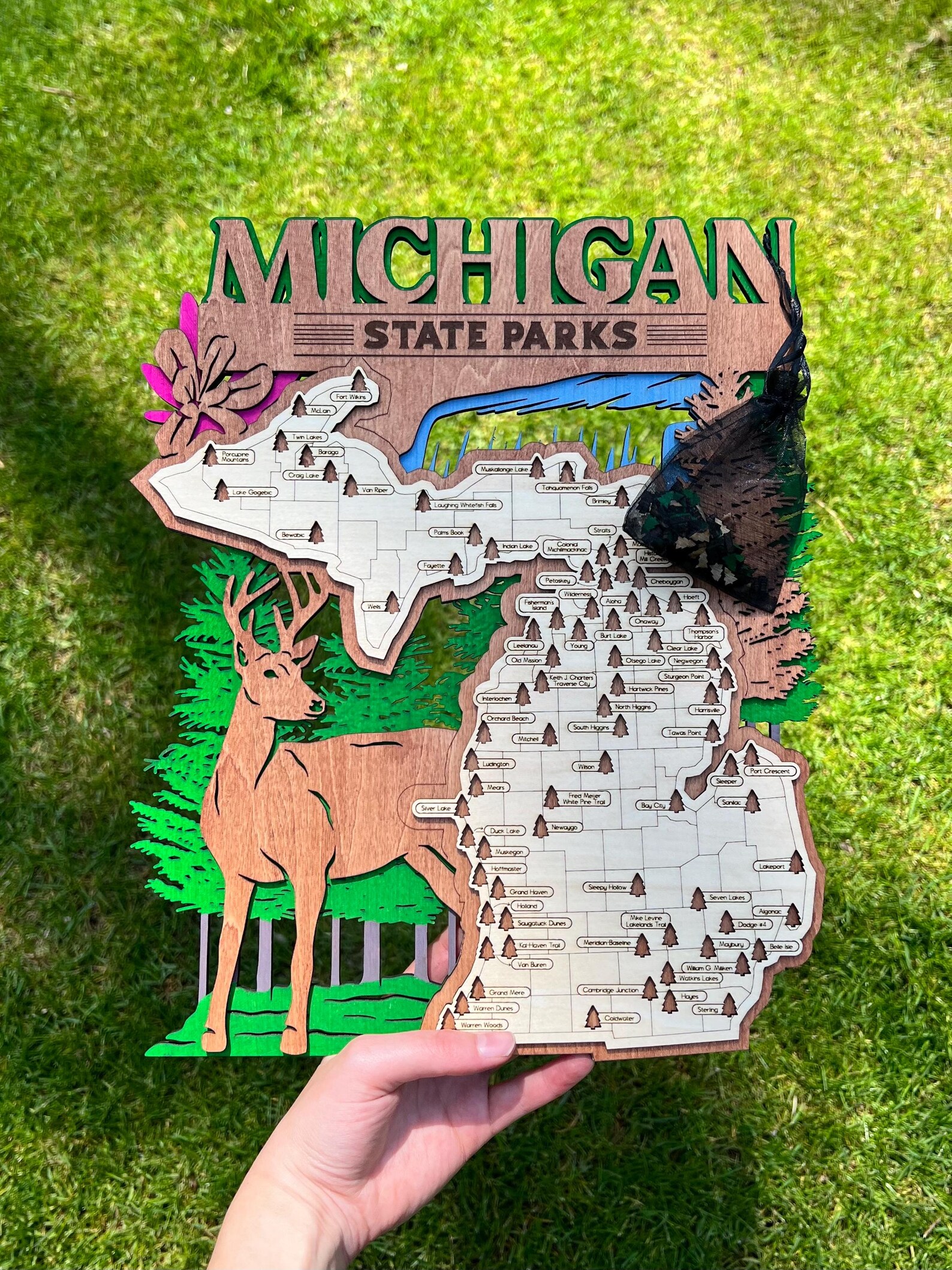 Michigan State Park Map, Personalized Michigan Travel Map, Laser Cut ...