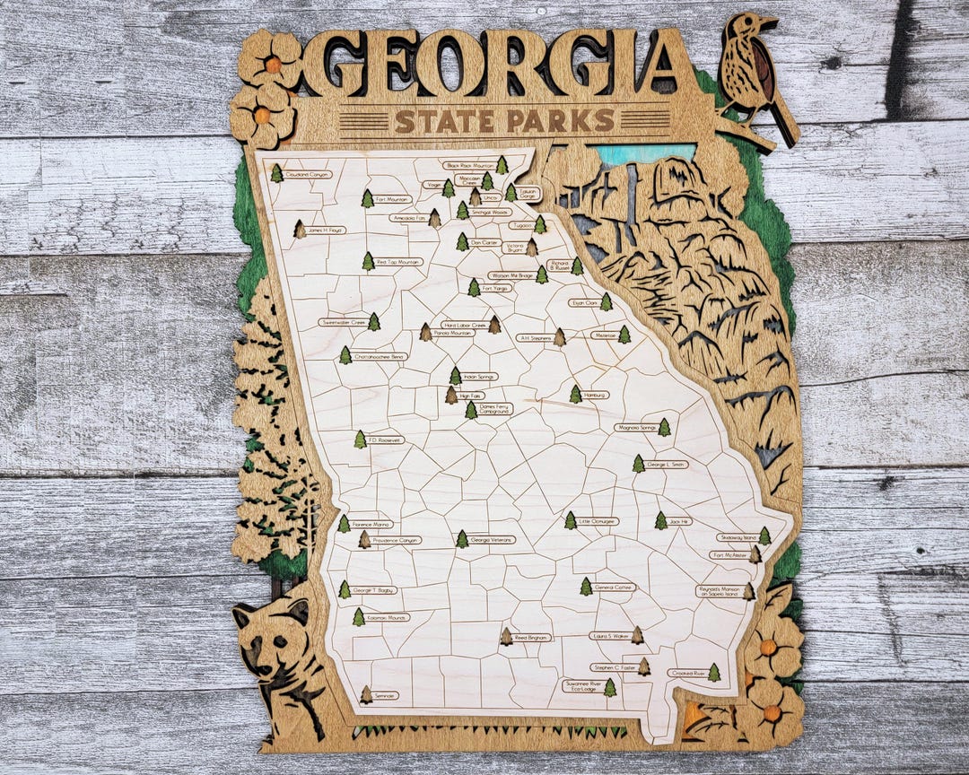 Georgia State Park Map, Personalized Georgia Travel Tracker Map, Wooden ...