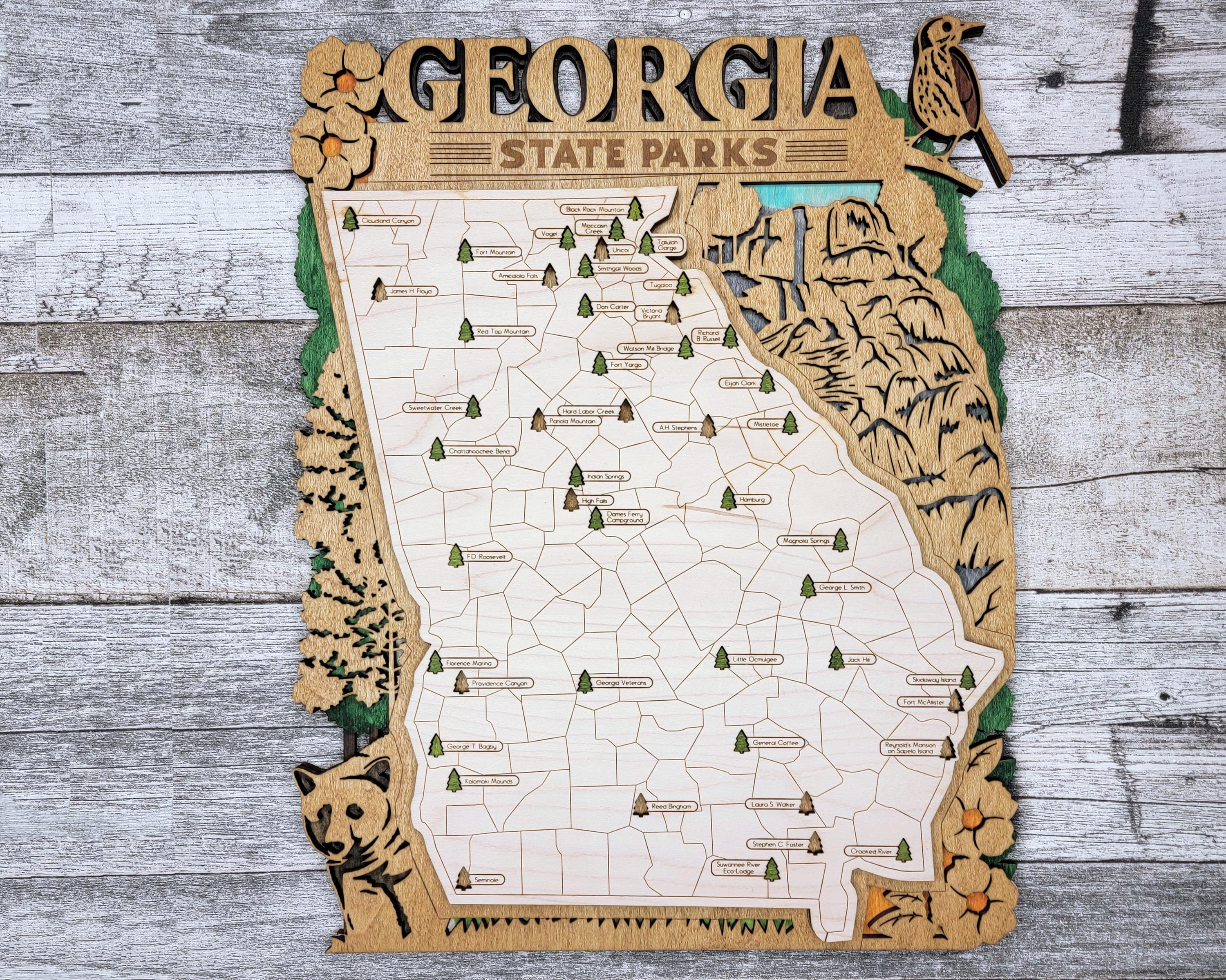 Georgia State Park Map, Personalized Georgia Travel Tracker Map, Wooden ...