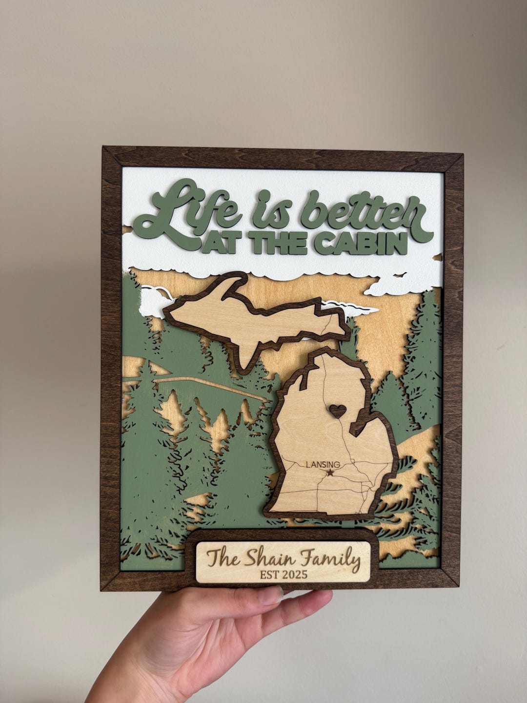 Personalized Michigan State Map Frame, Life is Better at the Cabin ...