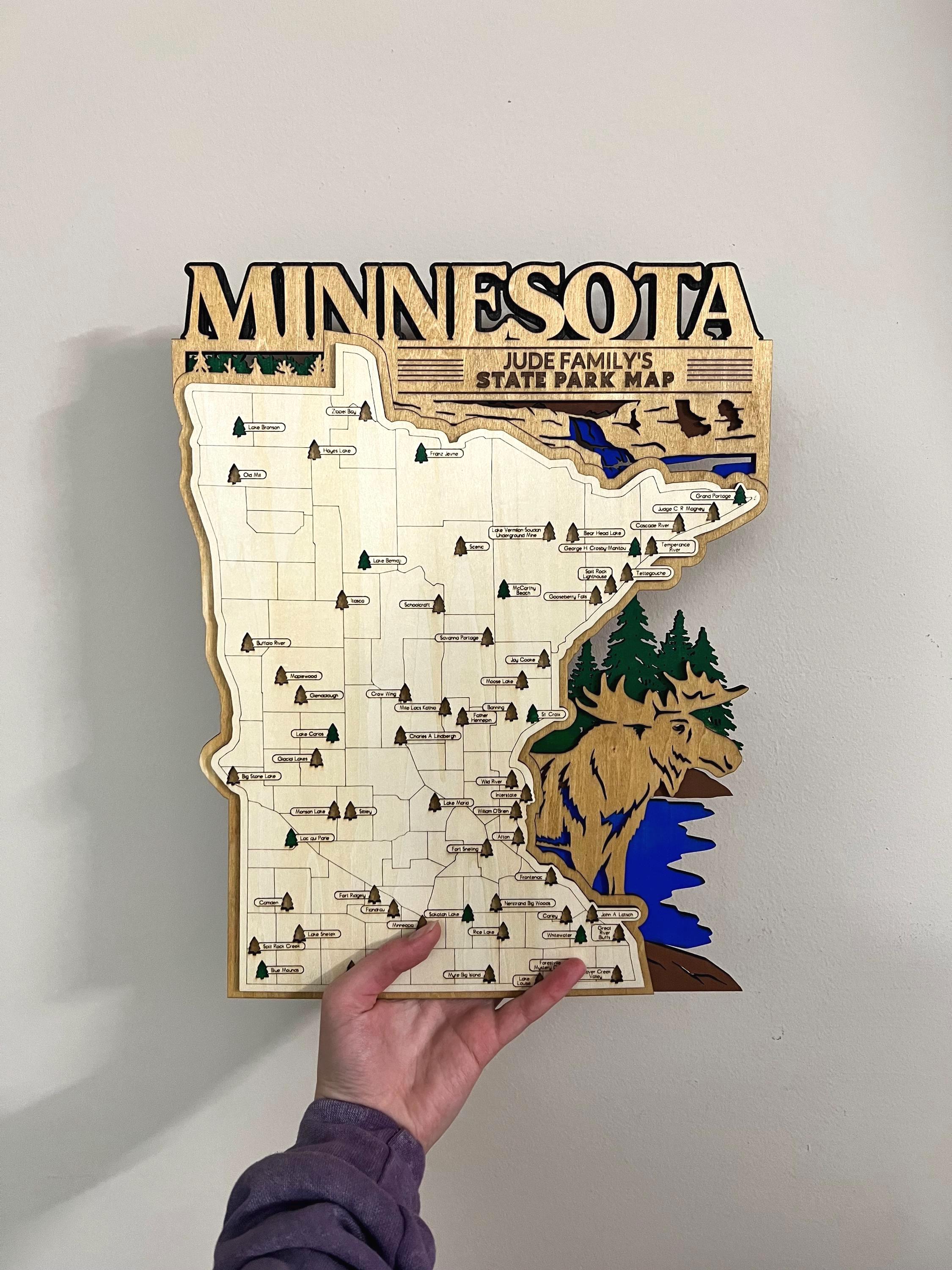 Minnesota State Park Map, Personalized Minnesota Travel Map, Laser Cut ...