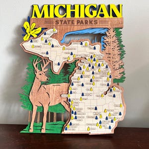 UOFM Michigan State Park Map, Personalized Michigan Travel Map, Wooden ...