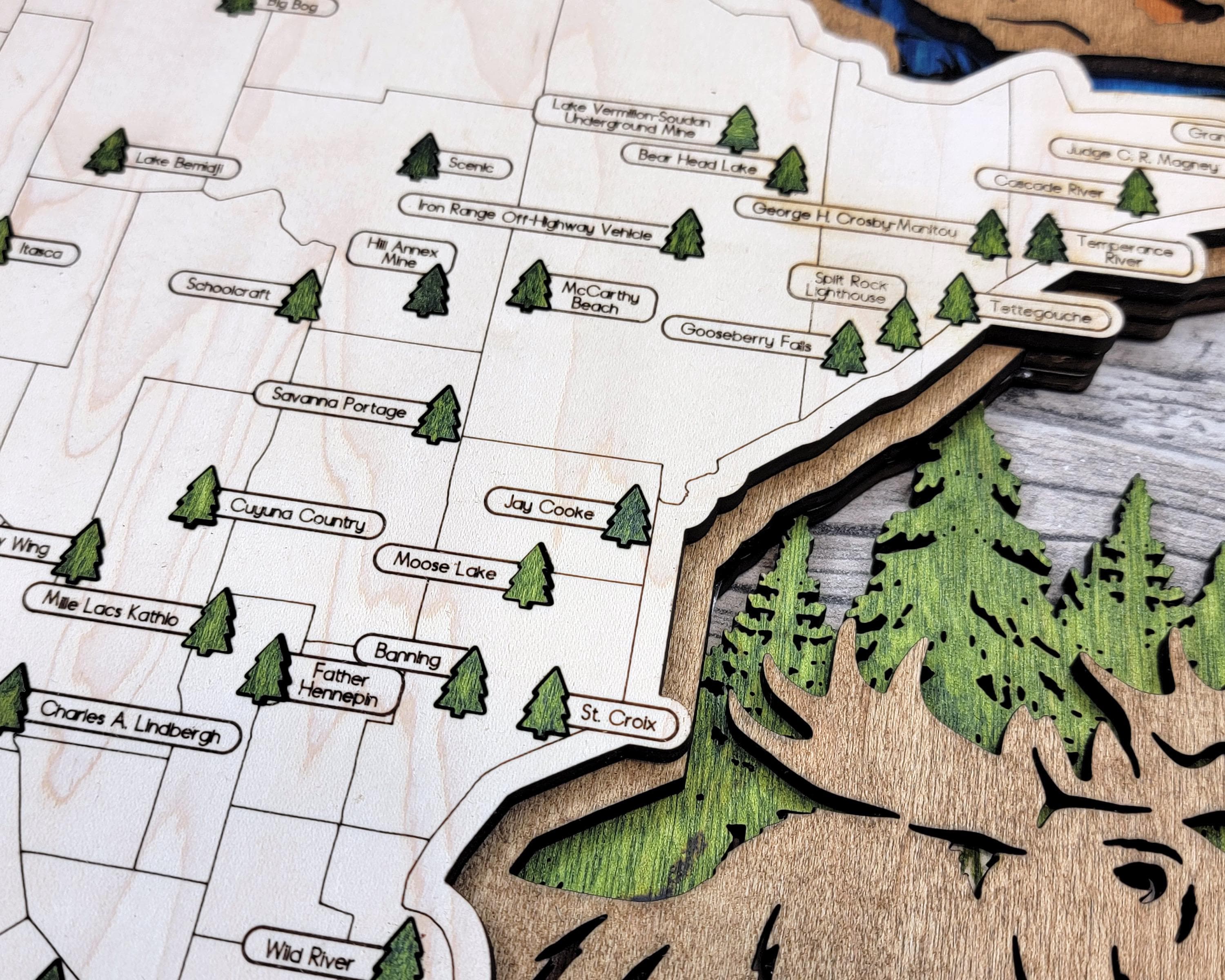 Minnesota State Park Map, Personalized Minnesota Travel Map, Laser Cut ...