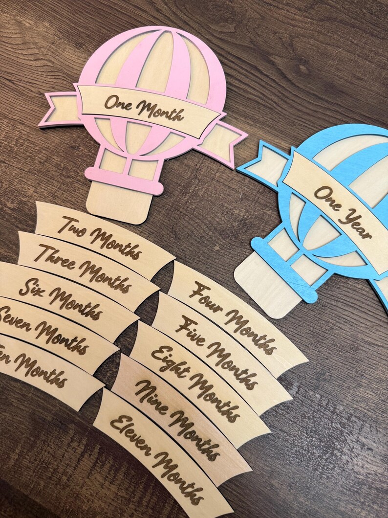Hot Air Balloon Baby Milestone Markers, Wooden Monthly Photo Prop Set ...