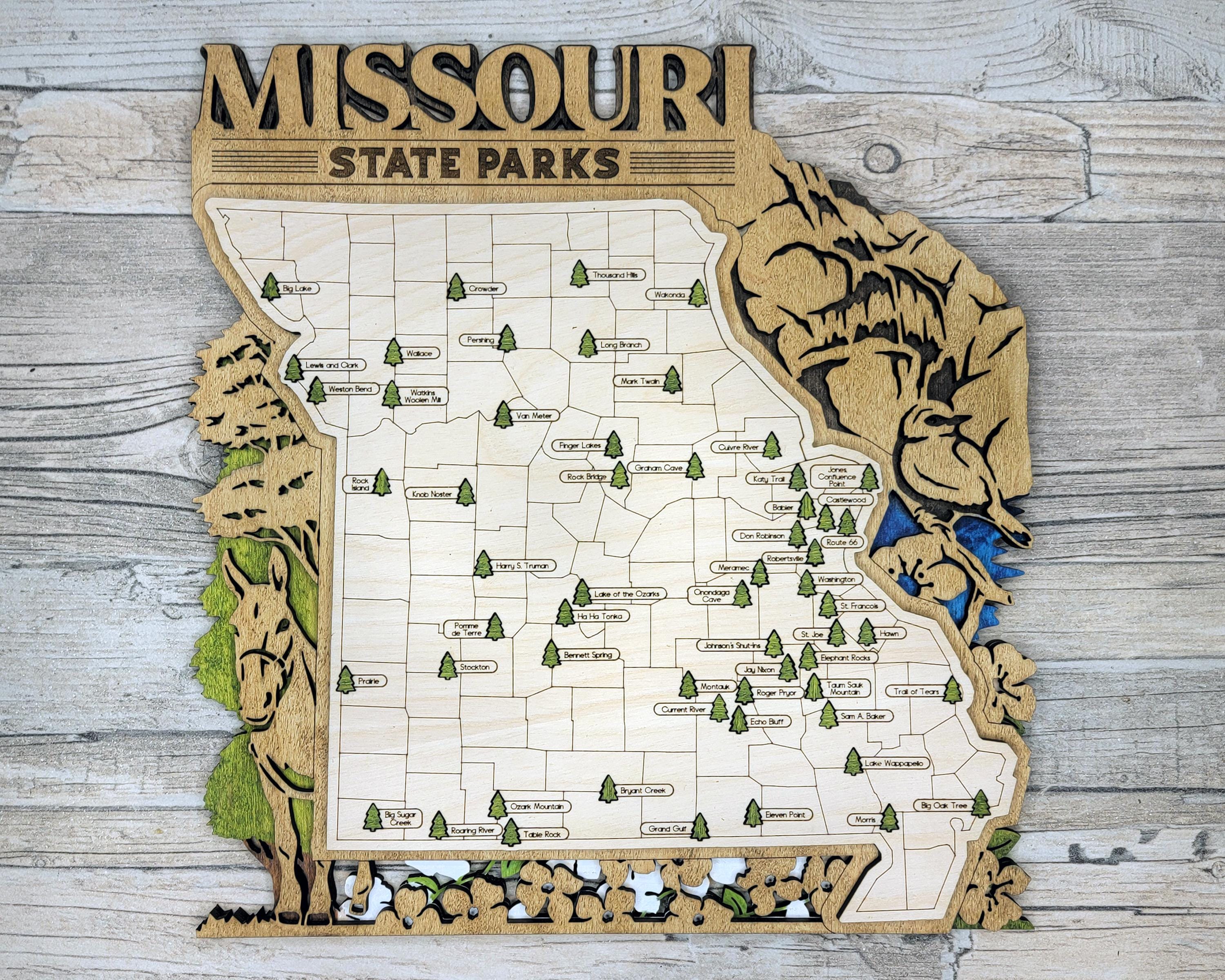 Missouri State Park Map, Personalized Missouri Travel Map, Laser Cut ...
